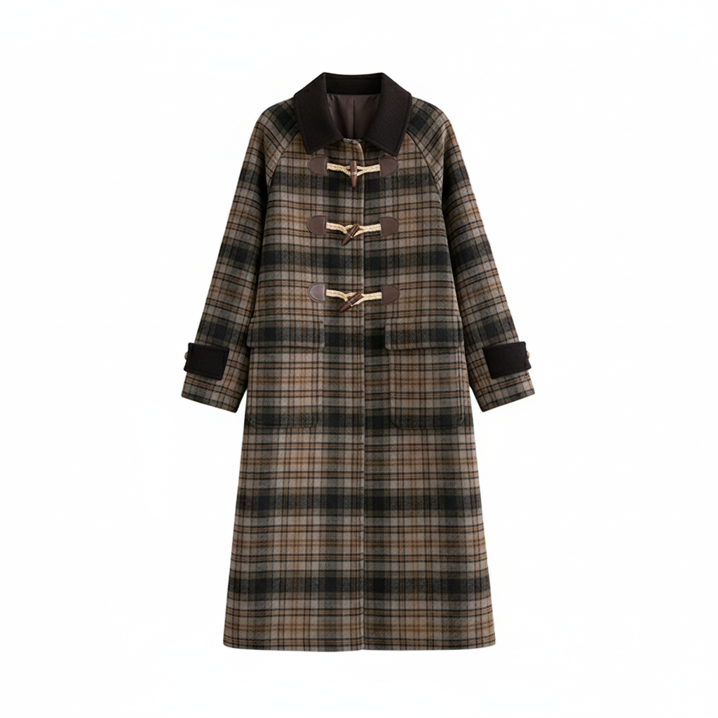 Women’s Wool Blend Plaid Duffle Coat – Vintage Winter Outerwear – Noble ...
